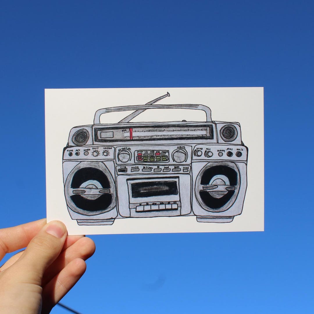 Hand Drawn Boombox Wall Art | Music Decor - Etsy