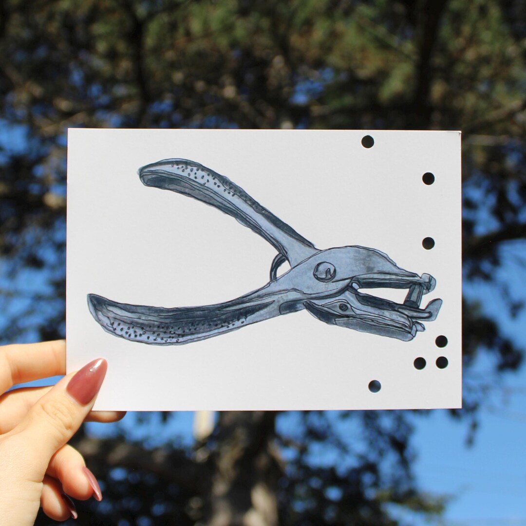 Hand Drawn Hole Punch Illustration Print | Tactile Desk Art - Etsy