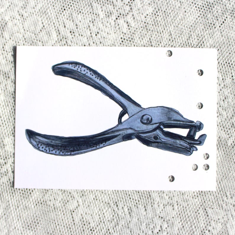 Hand Drawn Hole Punch Illustration Print | Tactile Desk Art - Etsy