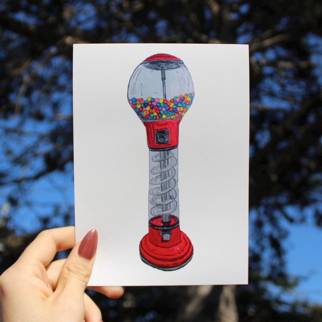 Hand Drawn Gumball Machine Wall Art | Nostalgic Candy Decor - Etsy