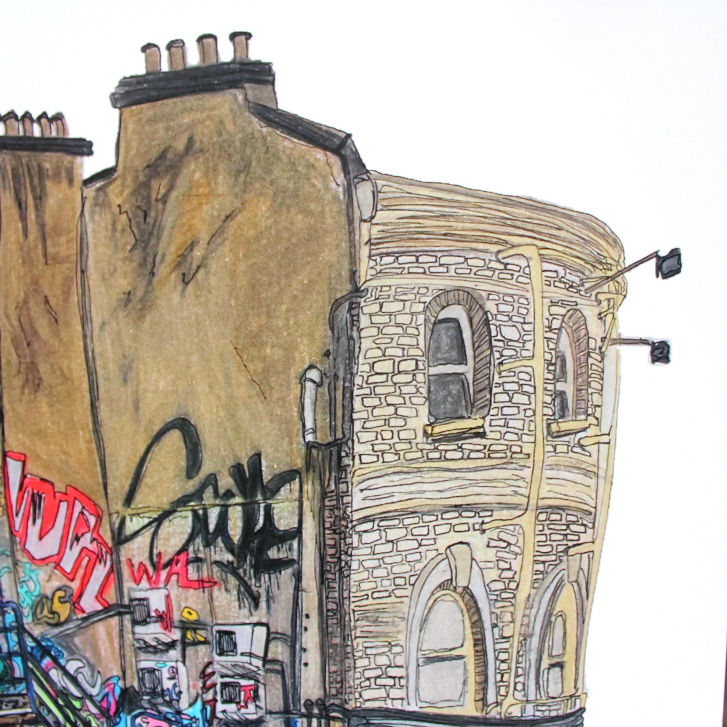 Hand Drawn Graffiti Building Art Print | Cityscape Illustration - Etsy