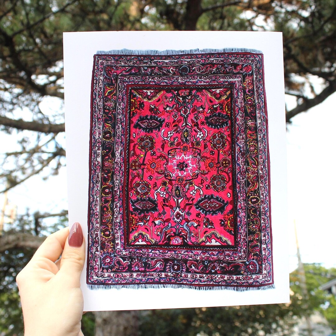 Hand Drawn Persian Rug Art Print | Boho Home Decor - Etsy