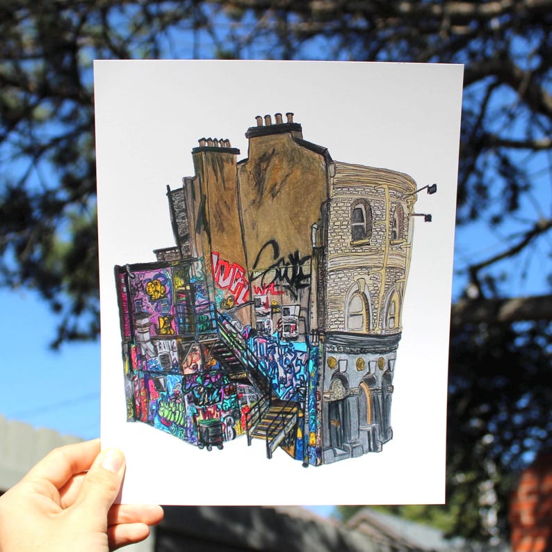 Hand Drawn Graffiti Building Art Print | Cityscape Illustration - Etsy