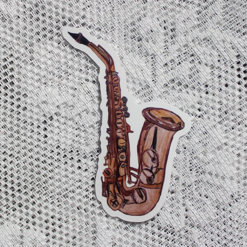 Hand Drawn Saxophone Vinyl Sticker | Jazz Music Laptop Decal - Etsy