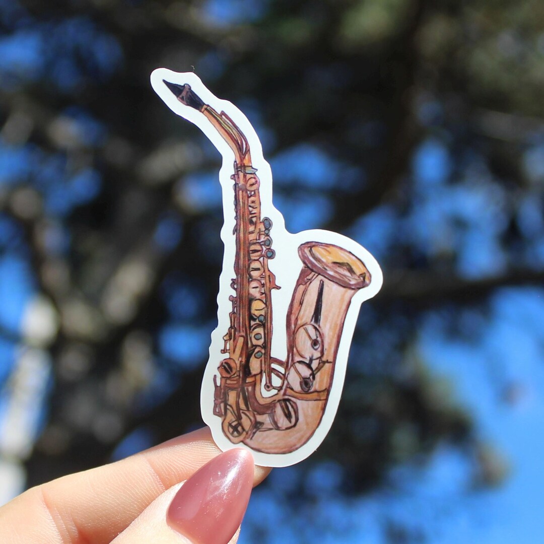 Hand Drawn Saxophone Vinyl Sticker | Jazz Music Laptop Decal - Etsy