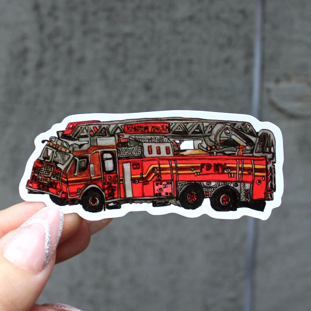 Hand Drawn Firetruck Vinyl Sticker | Gift for Firefighters - Etsy