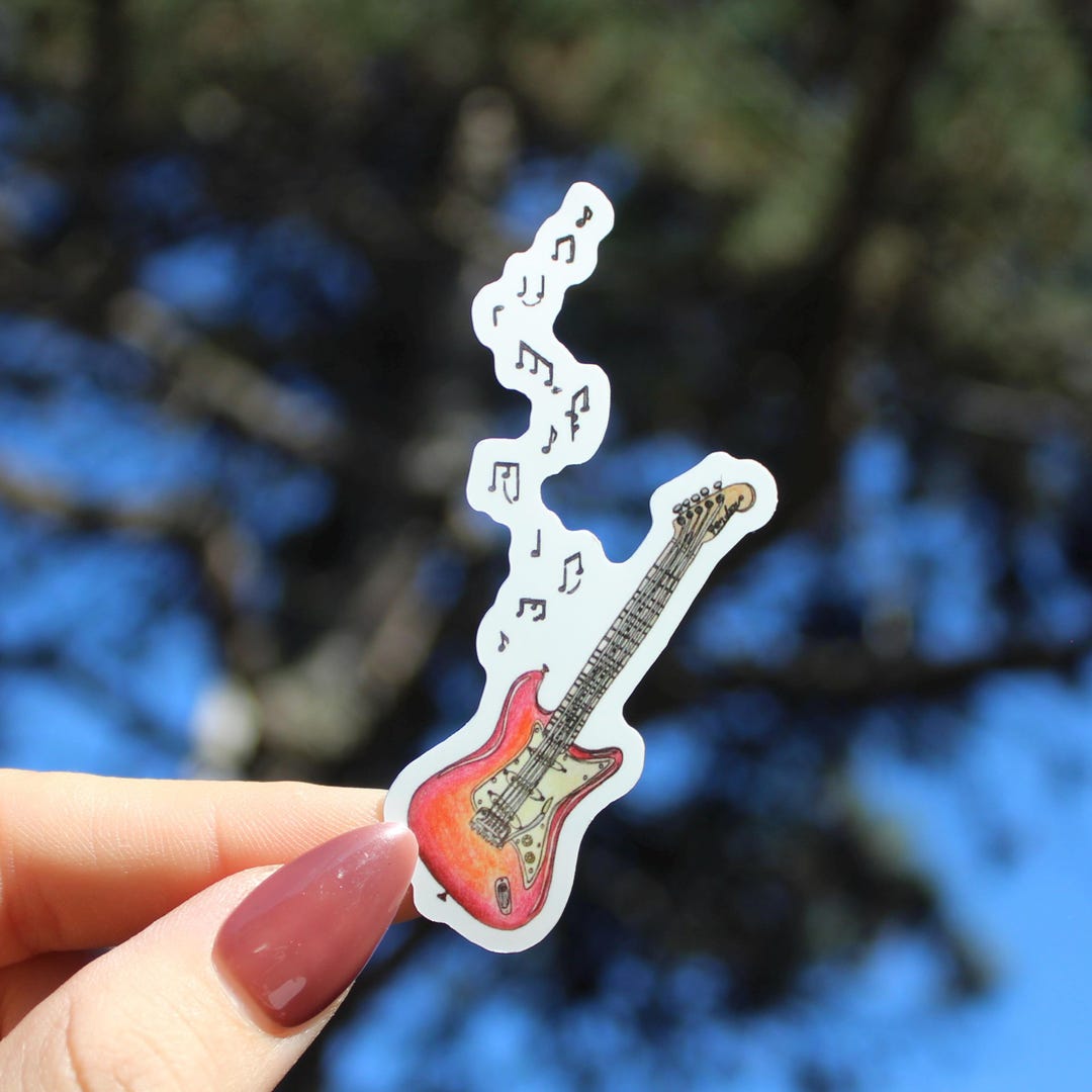 Hand Drawn Electric Guitar Vinyl Sticker | Gift for Music Lovers - Etsy
