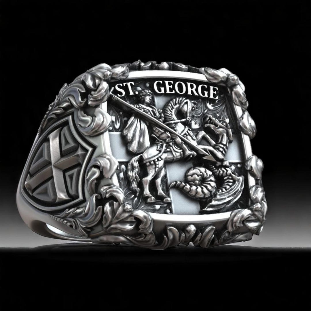 St. George Sterling Silver Ring – Dragon Slayer Signet, Medieval Knight ...