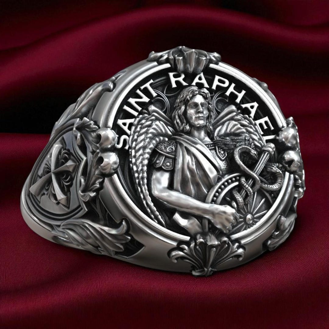 Saint Raphael Archangel Ring, Handmade Shield Signet, Caduceus Spear ...