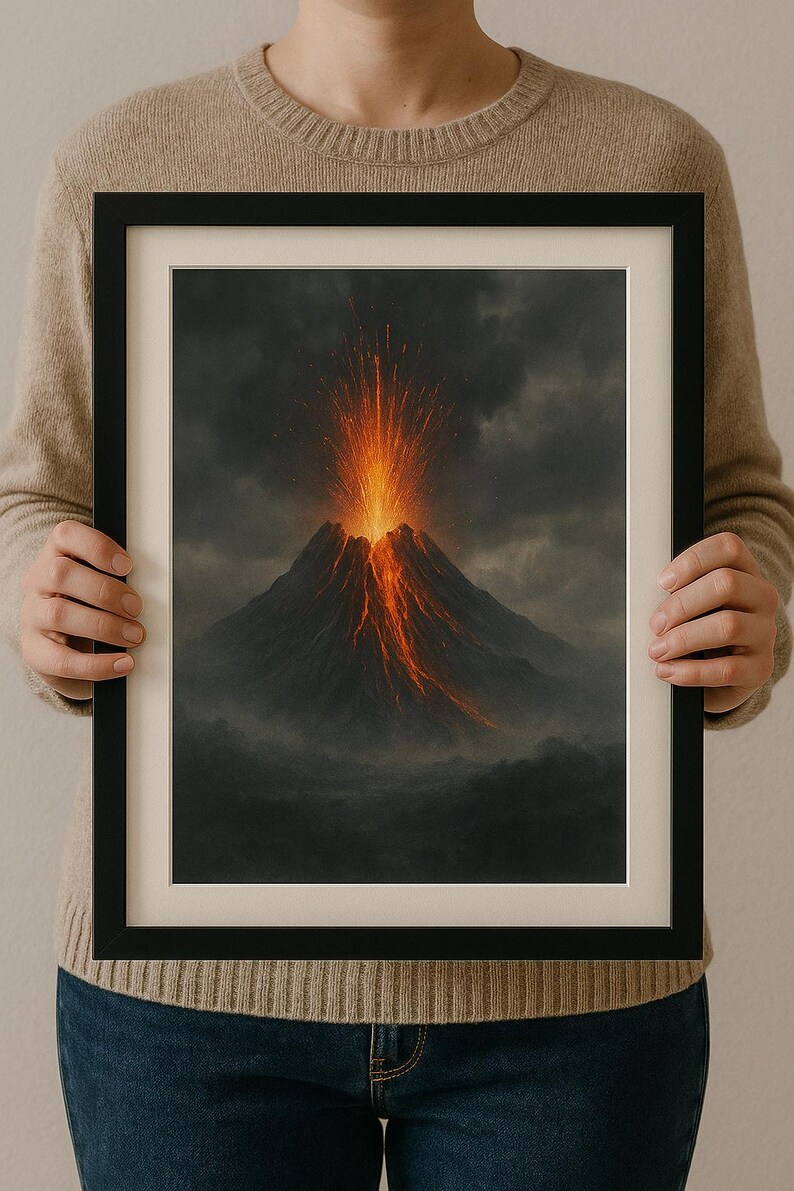 Volcano Eruption Wall Art – Misty Mountain Printable | Dramatic Lava ...