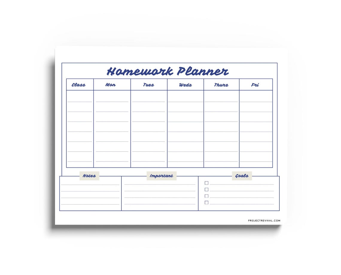 Daily Homework Planner – Printable Student Planner for 6th–12th Grade ...