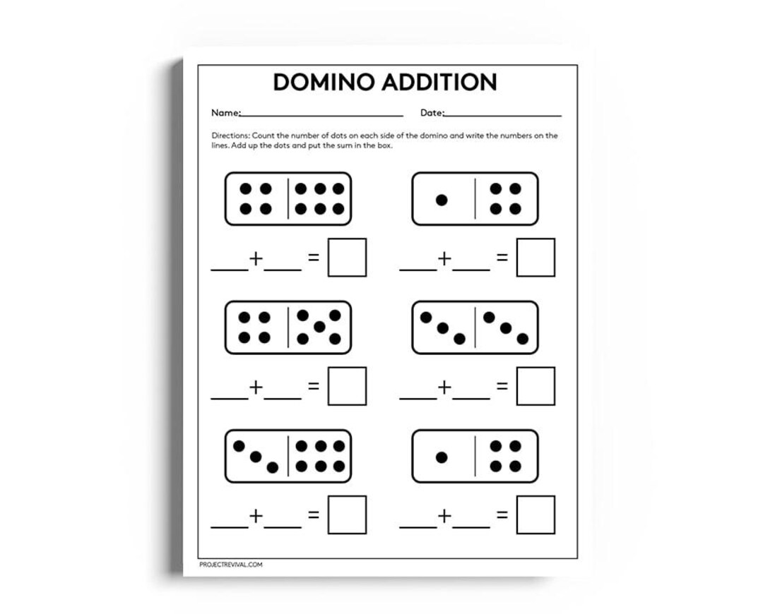 Domino Addition Worksheets: Fun Math Practice for Kindergarten (PDF ...