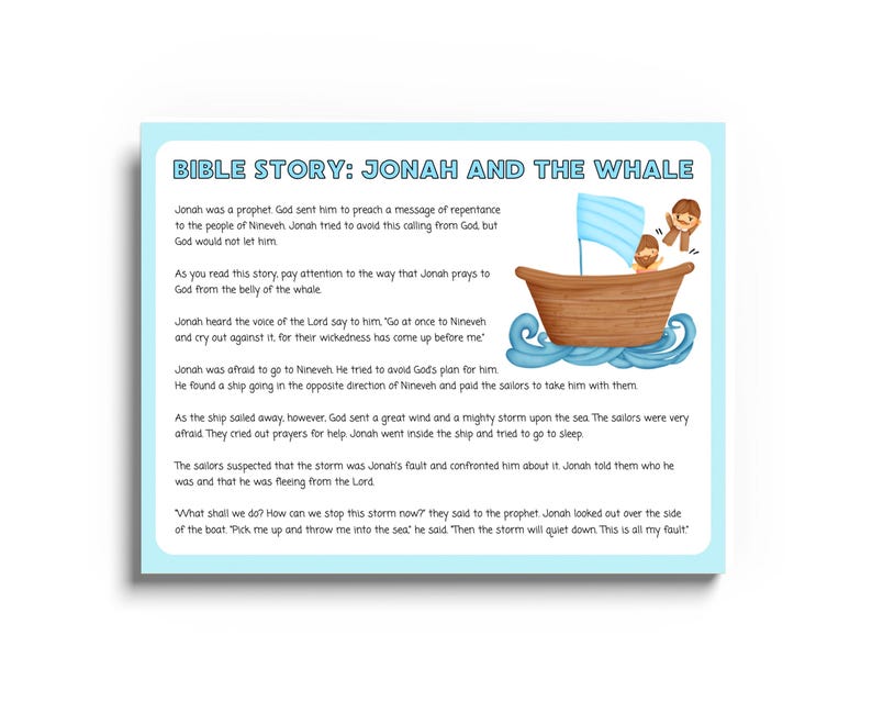 Jonah and the Whale Bible Activity Pack – Printable for Preschool to ...
