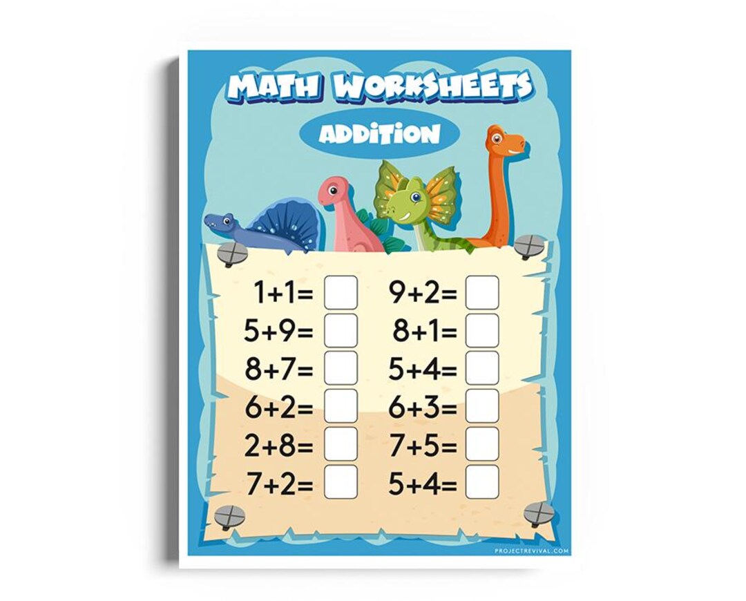 Dinosaur Addition Worksheets – Printable Math Practice for Kindergarten ...
