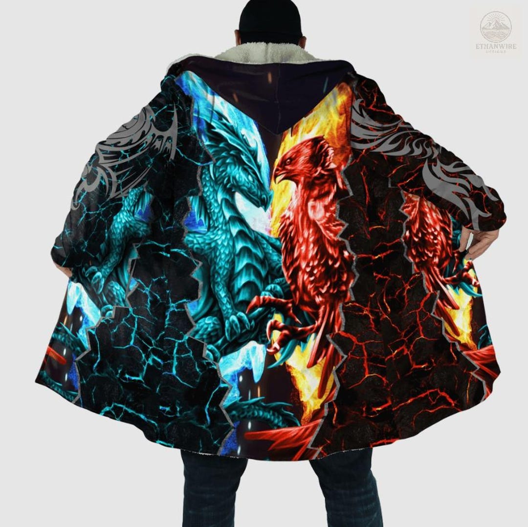 Fire and Ice Dragon Hooded Cloak, Dragon Cloak, Fantasy Mythical ...