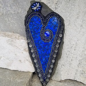 Dark Blue Mosaic Heart Garden Stone - Etsy