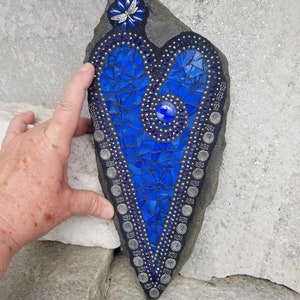 Dark Blue Mosaic Heart Garden Stone - Etsy