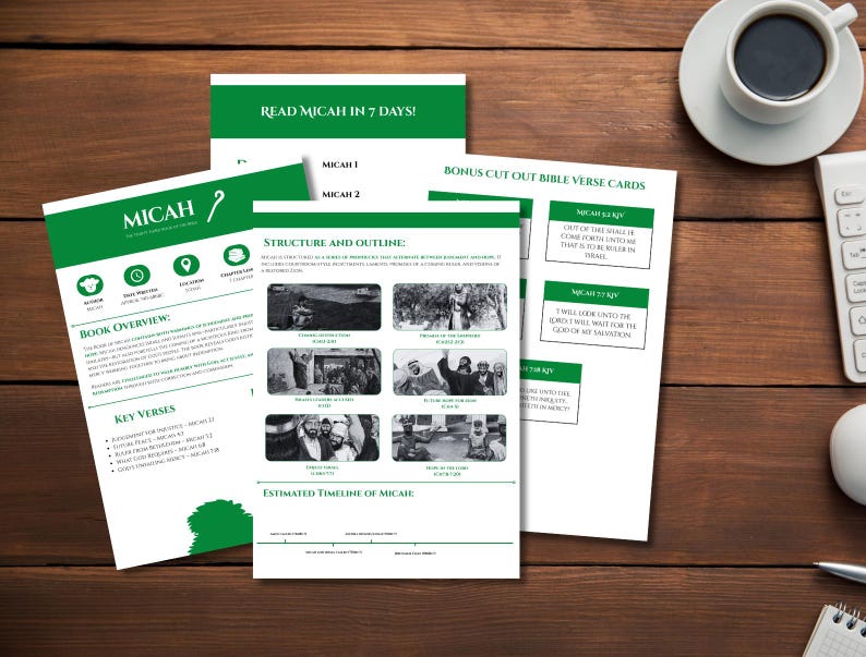 Micah Bible Study Printable Pack: Christian Infographic Guide + Reading ...
