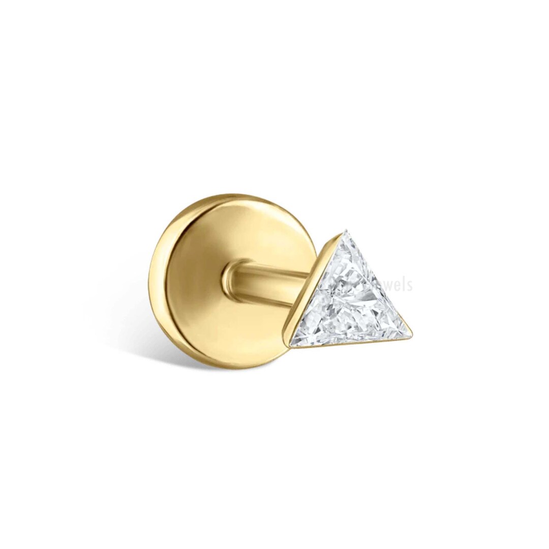 Kiki's Invisible Set Triangle Lab Grown Diamond Threaded Stud Earring ...