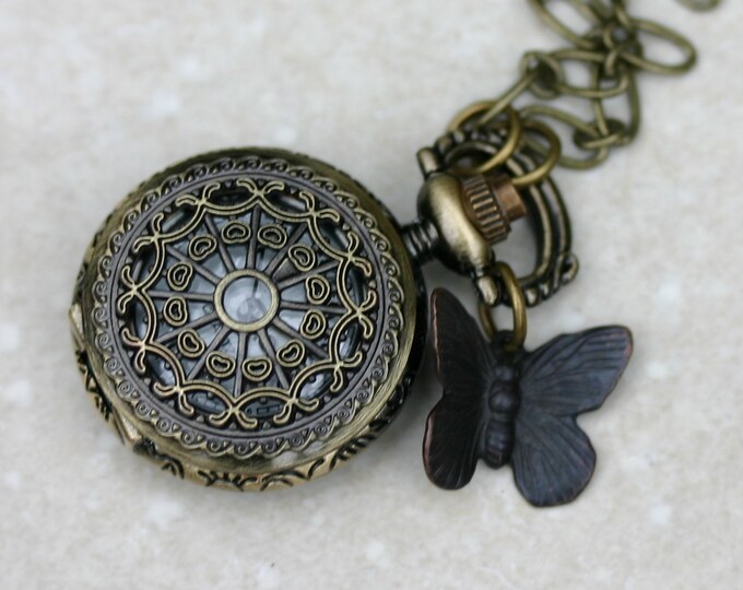 Butterfly Pocket Watch Necklace - Etsy