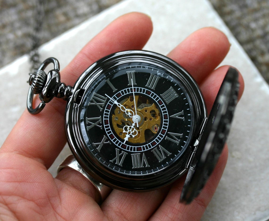 Wind up Pocket Watch in Gunmetal - Etsy Canada