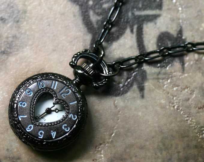 Gothic Necklace Heart Pocket Watch in Gunmetal - Etsy
