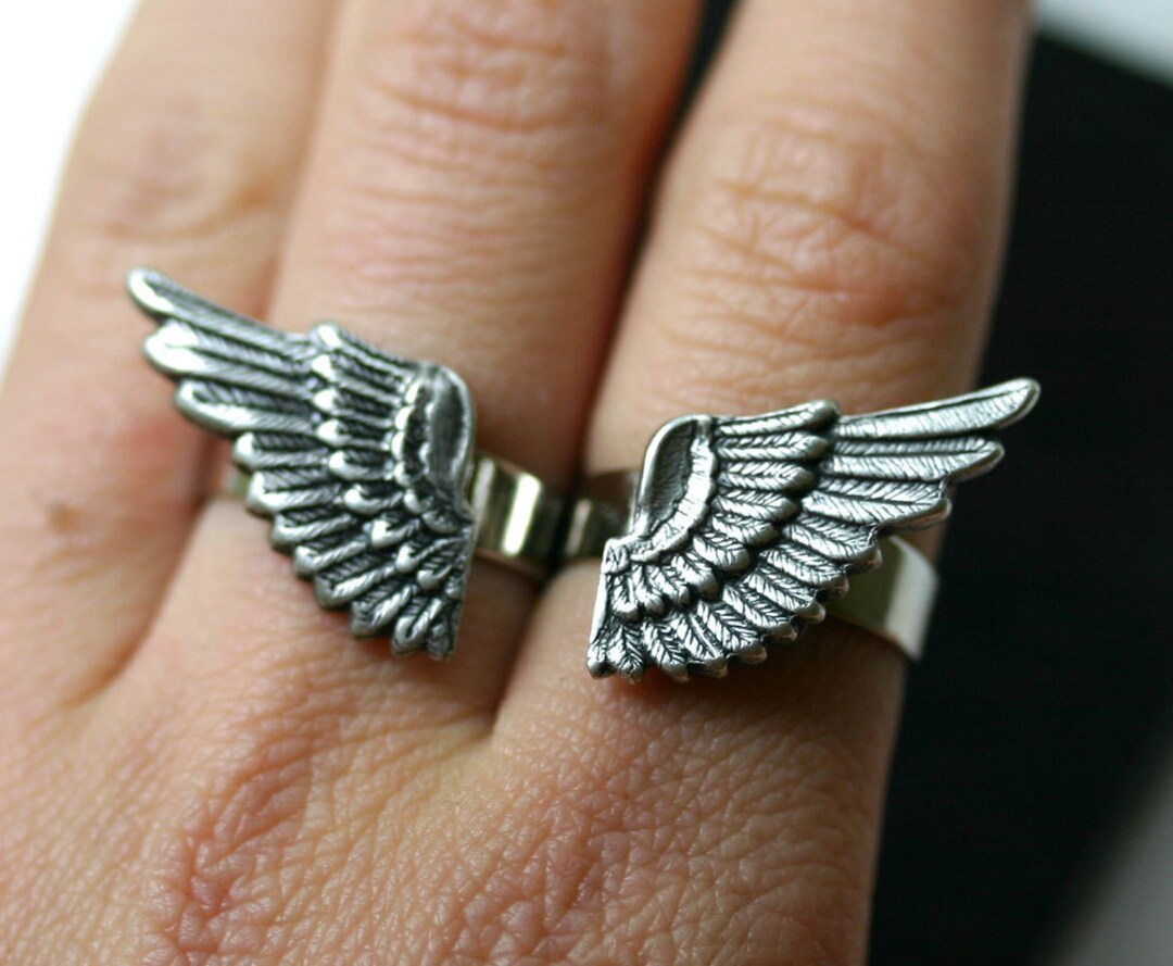 Angel Wing Ring Set SILVER Double Finger - Etsy