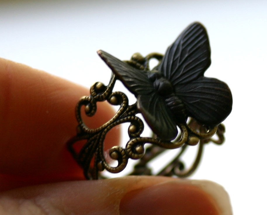 Black Butterfly Ring Goth Moth - Etsy