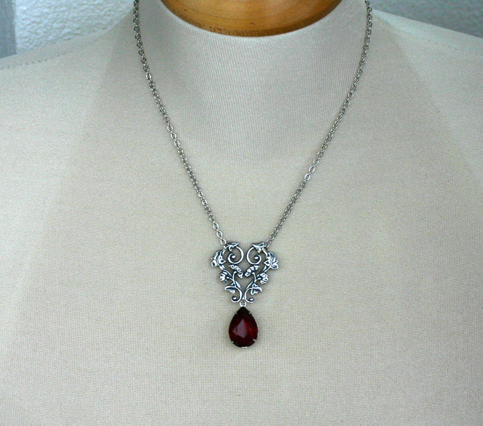 Ruby Red Crystal Teardrop Necklace | Etsy