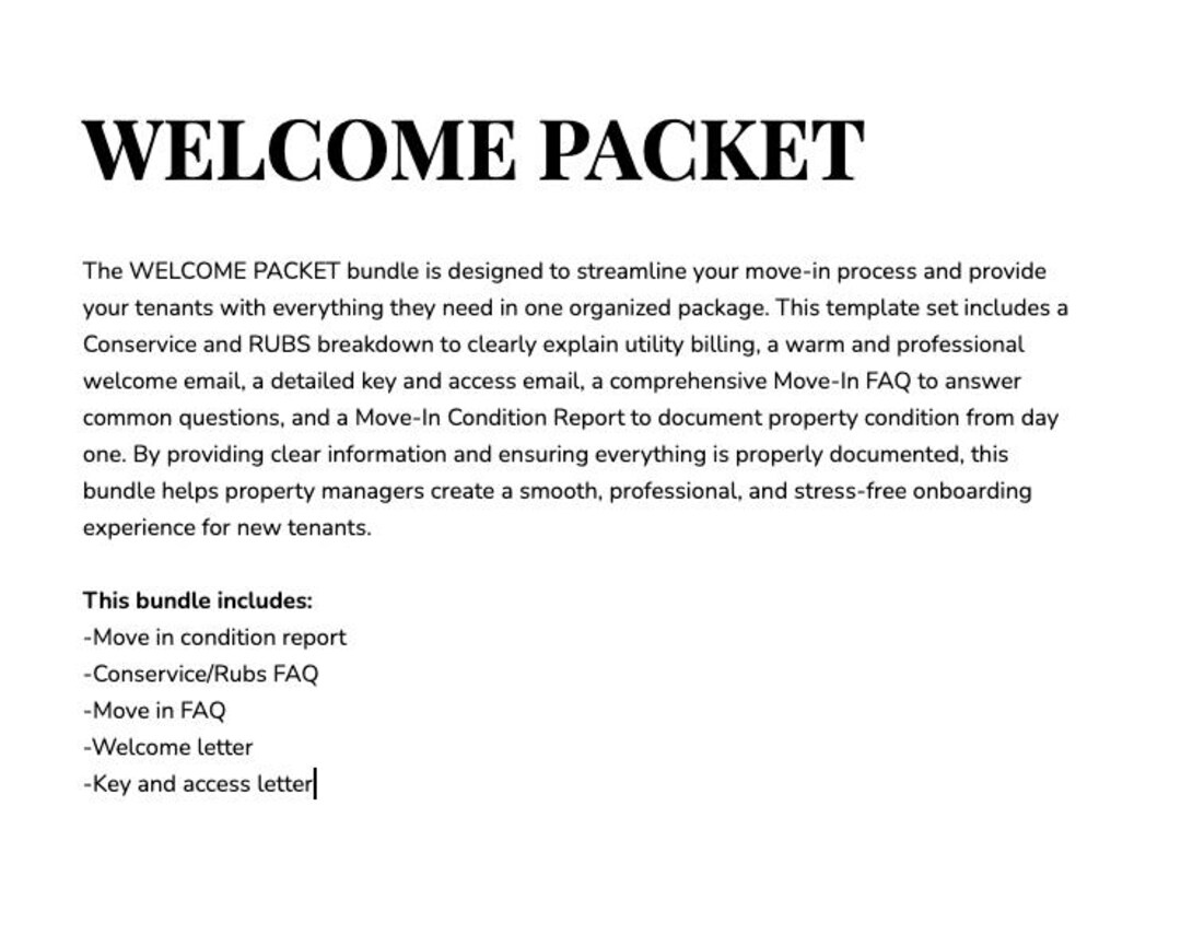 Welcome Packet for New Tenant Property Manager Templates - Property ...