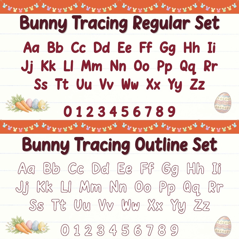 Bunny Tracing Kids Handwriting Font Bundle | Easter Preschool Worksheet ...