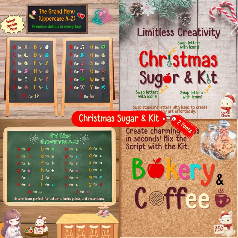 Huge Christmas Font Bundle, 8 Handwritten Fonts for Student, Retro ...