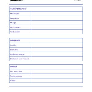 Printable Car Logbook UK | MOT & Tax Reminder Tracker | Vehicle ...