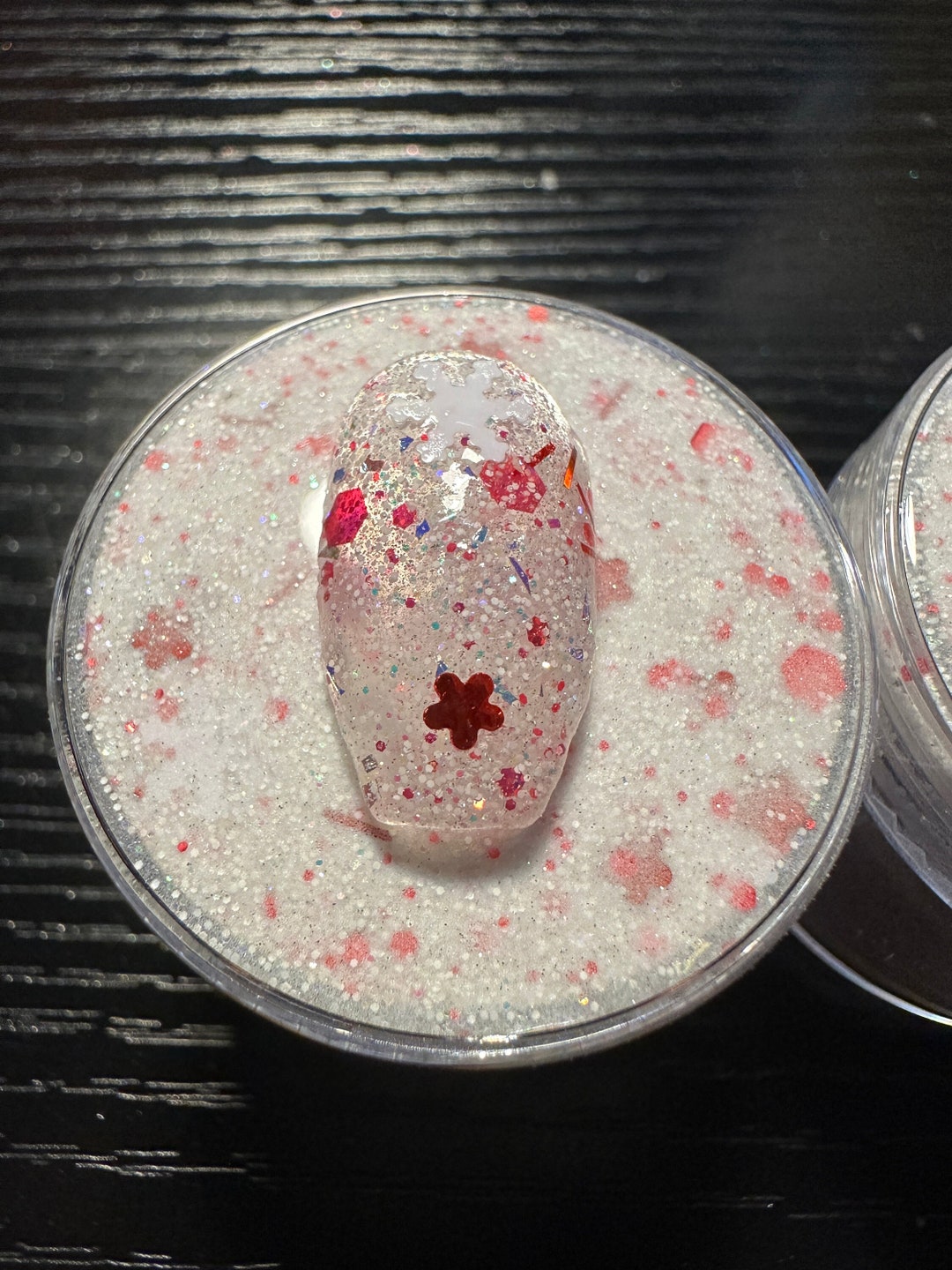 Snowballs - White Shimmer With Red and Pink Snowflakes Confetti Nail ...