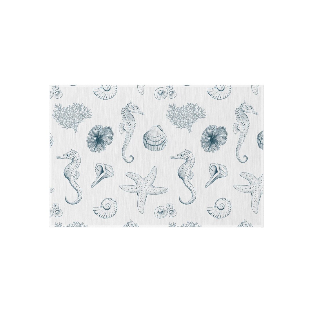 Coastal Seahorse Outdoor Rug, Beach House Decor, Nautical Patio Mat ...