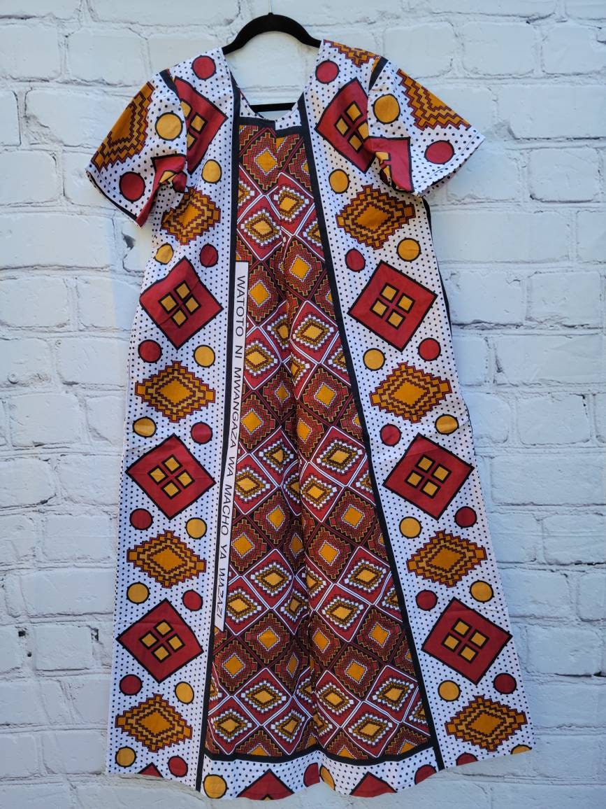 Leso Dress W/ Wrap Swahili African Print Brown White Red - Etsy