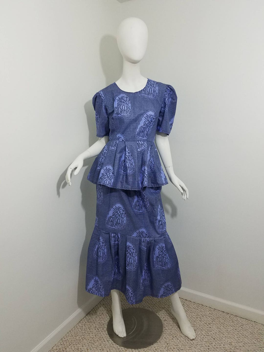 Peplum Blouse Mermaid Skirt Ankara African Print Kitenge Set Blue With ...
