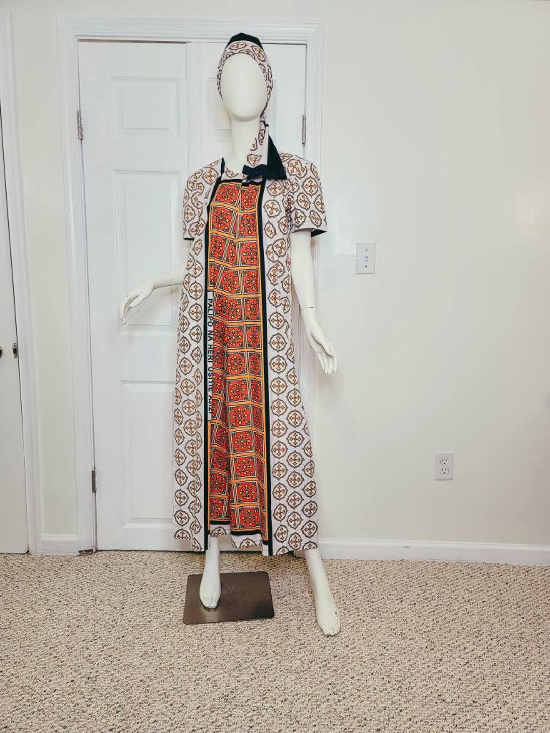 Leso dress w/ wrap swahili African print Pink, Orange and White, A-Line ...