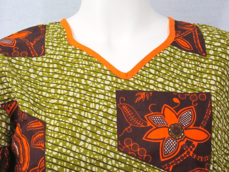 Ankara Dress Short Sleeve African Print Kitenge Burnt Orange and Olive ...