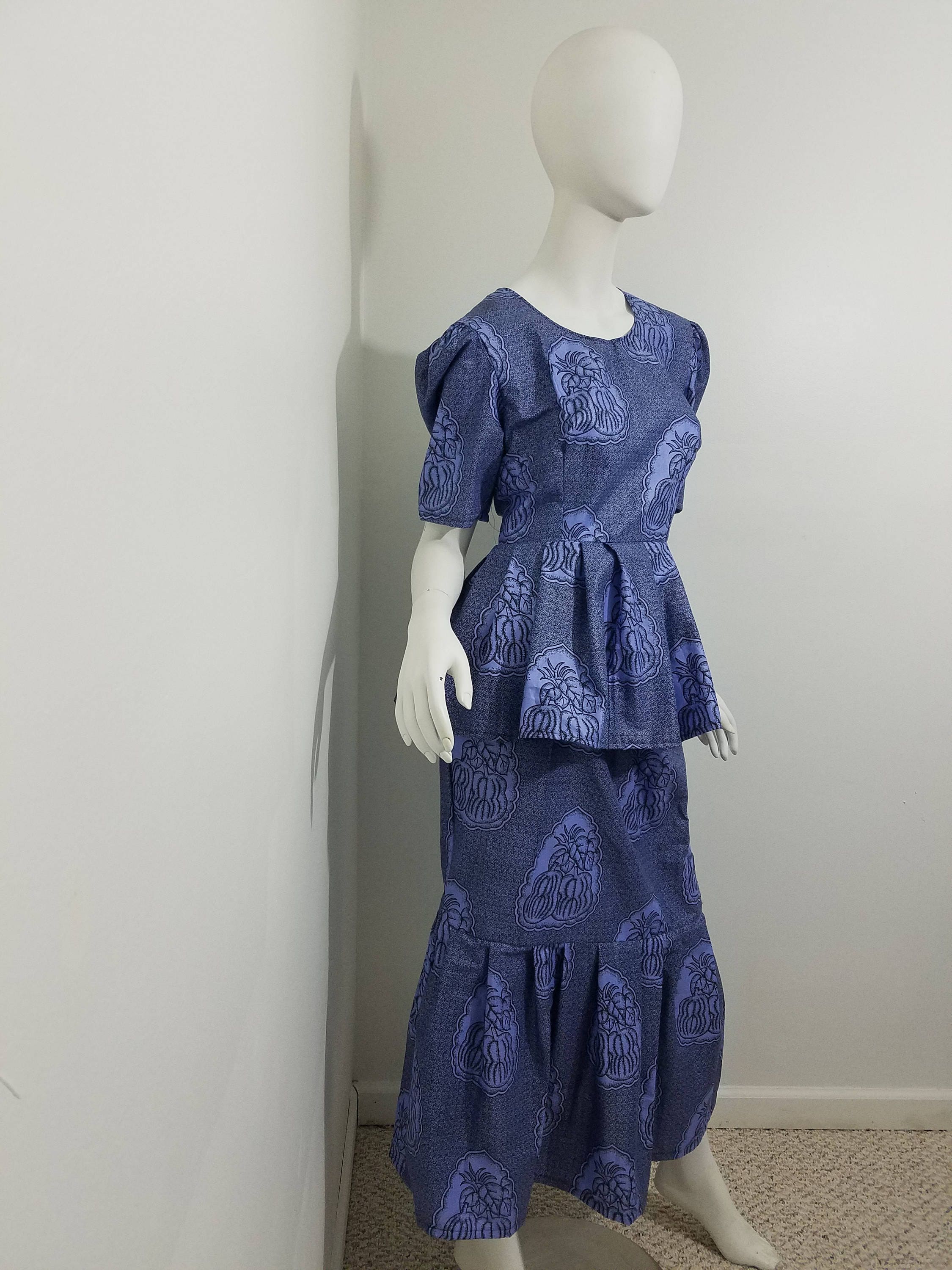 Peplum Blouse Mermaid Skirt Ankara African Print Kitenge Set Blue With ...