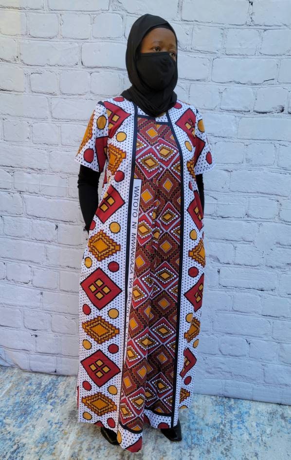 Leso Dress W/ Wrap Swahili African Print Brown White Red - Etsy