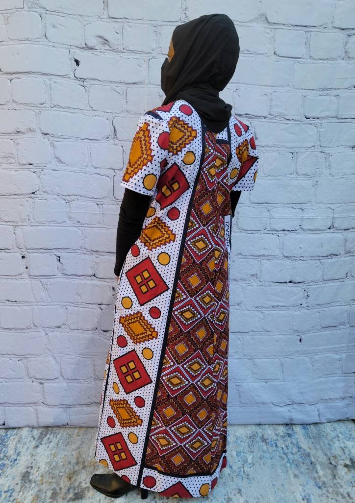 Leso Dress W/ Wrap Swahili African Print Brown White Red - Etsy