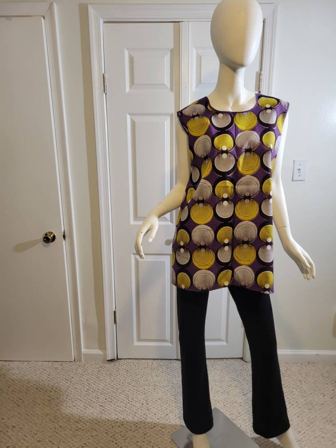 Ankara Tunic Sleeveless African Print Kitenge Yellow and White - Etsy