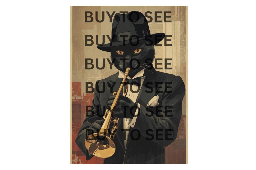 Jazz Black Cat Trumpet Player Digital Art Print - Etsy