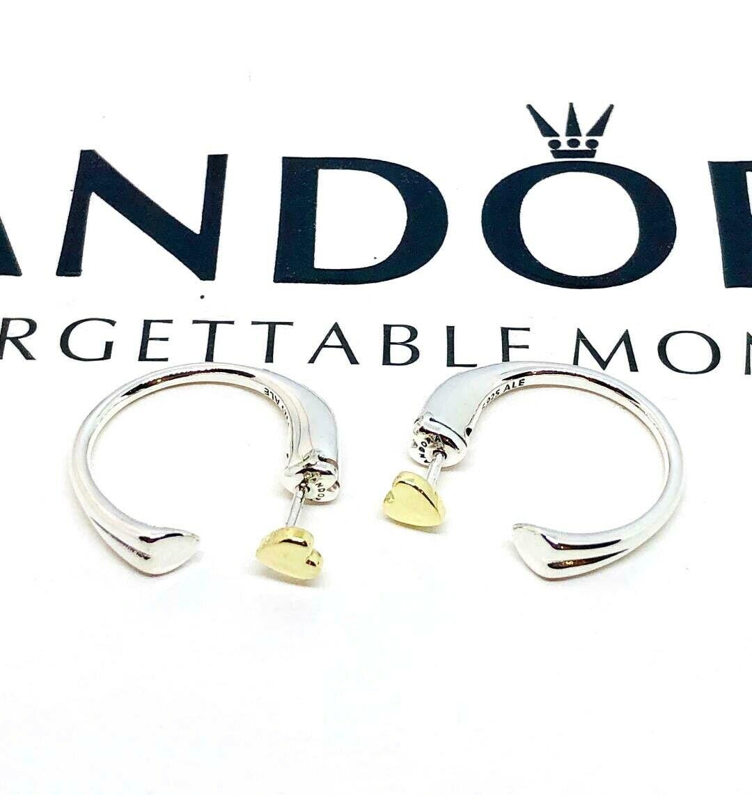 Pandora Gold & Sterling Silver Two Hearts Hoops Earrings - Etsy