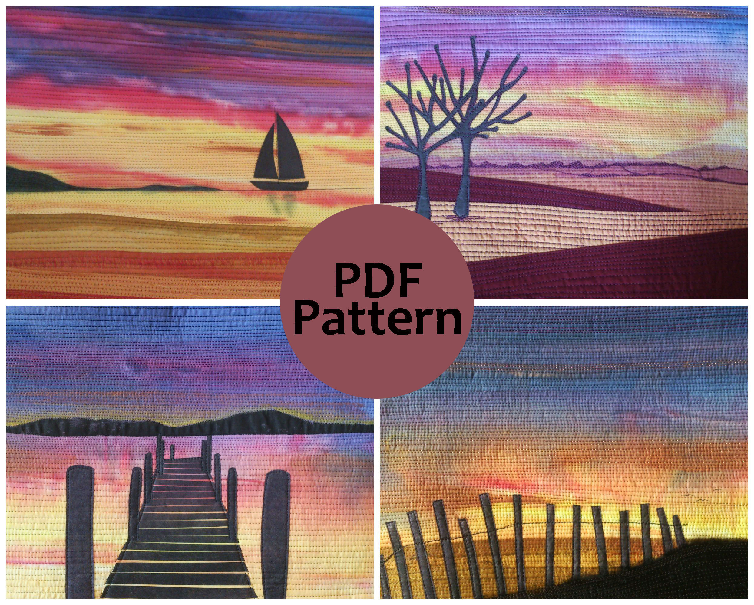 Sunset Skies Landscape and Applique Quilt Pattern. Digital Version. - Etsy