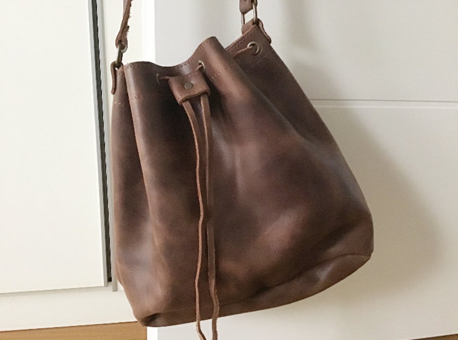 Greek Leather Bucket Bag – Handmade Shoulder Bag for Women • Minimalist ...