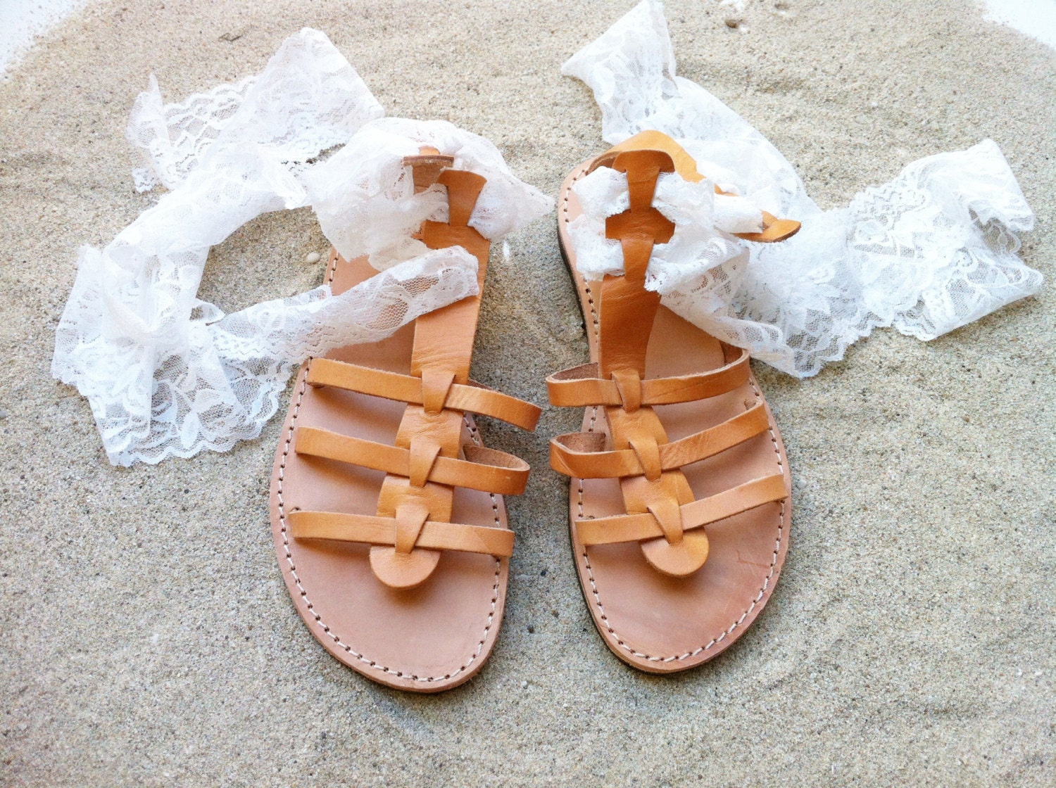 Leather sandals with lace trim wedding sandals gladiator | Etsy