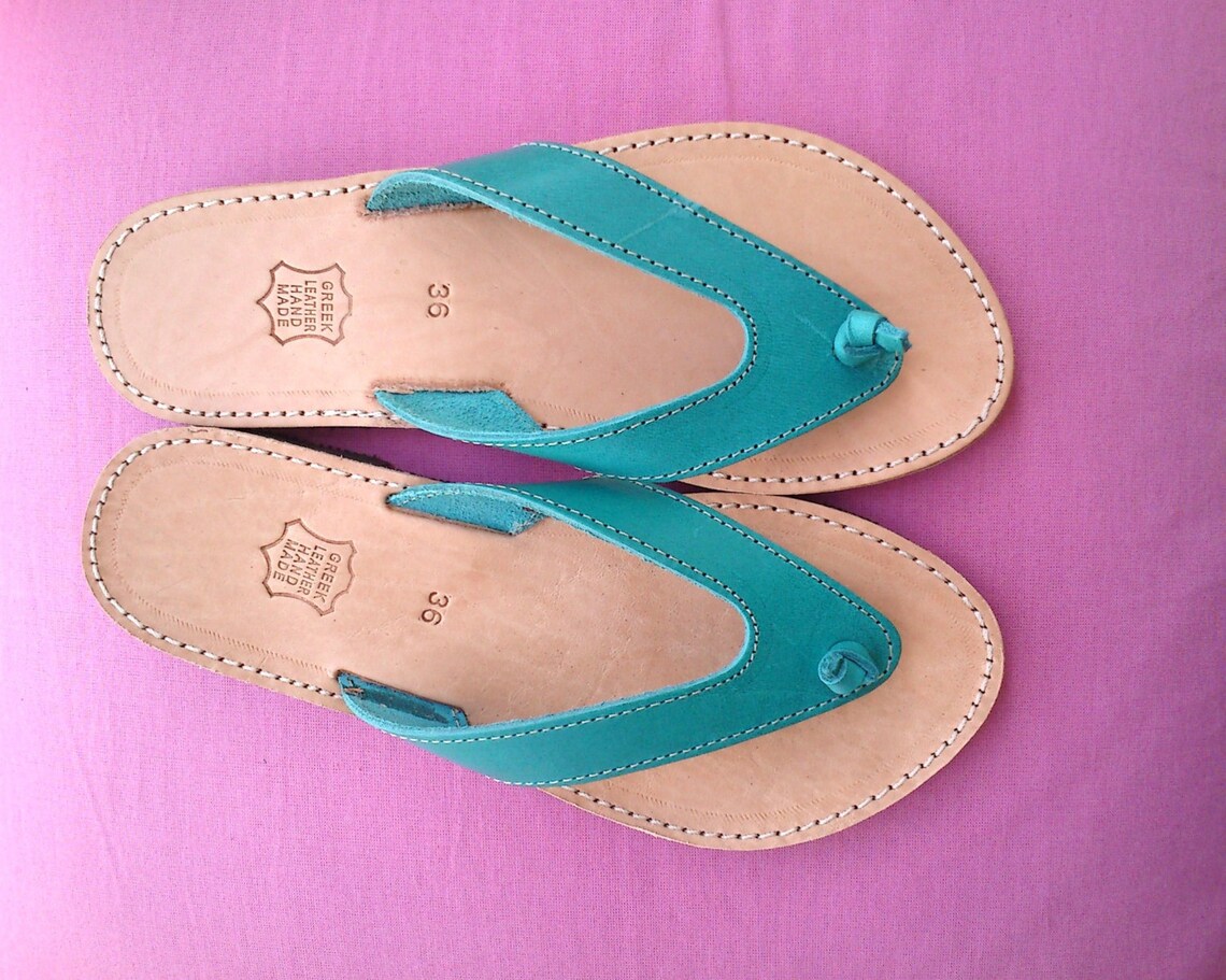 Turquoise Leather sandals 100% leather Greek classic sandals | Etsy