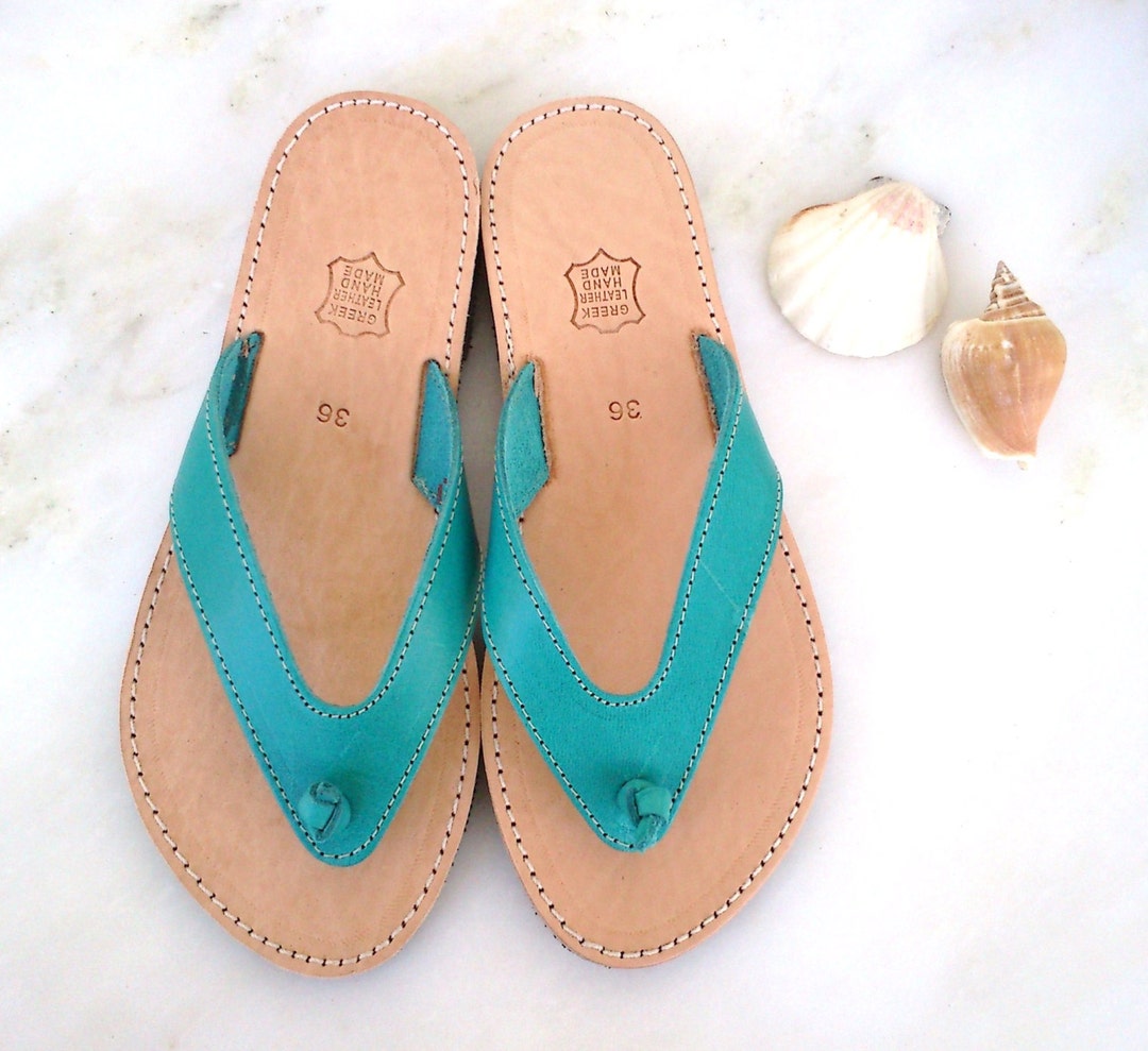 Turquoise Leather Sandals, 100% Leather ,greek Classic Sandals at Many ...